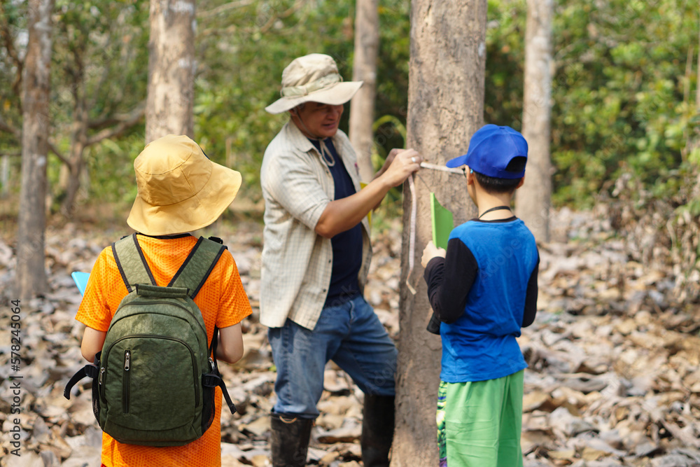 Asian man teacher is teaching botanical plants with students. Outdoor ...