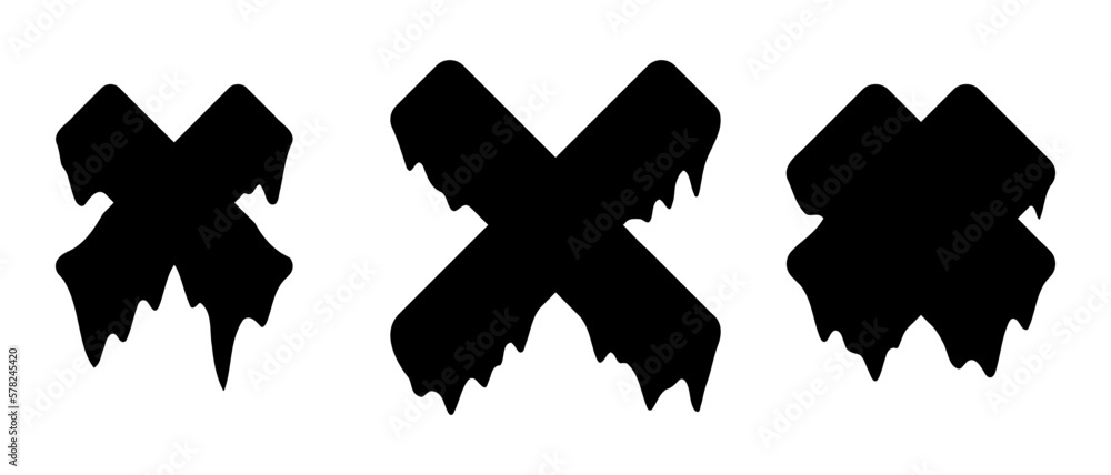 Black cross or X shapes. Universal fashionable shapes style with liquid ...