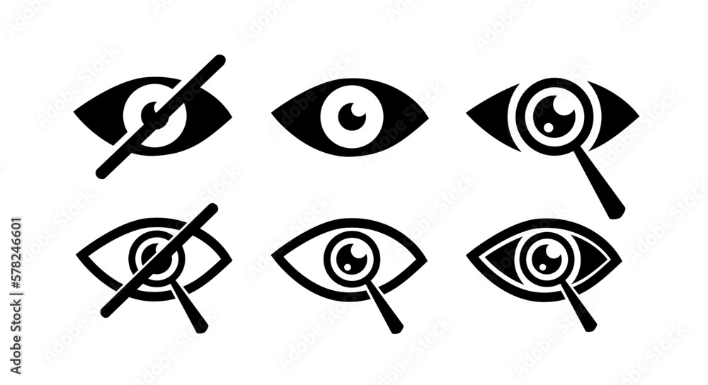 Eye icon set. Magnifier with eye icon. Show password. See and unsee ... Eye icon set. Magnifier with eye icon. Show password. See and unsee ...