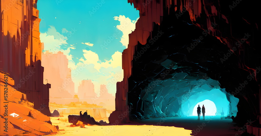 Landscape Adventure cave opening Dungeon Cavern painting mysterious den ...