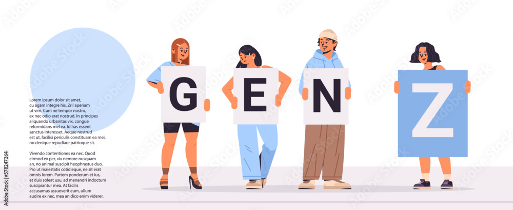 people holding generation Z letters new modern demography trend with ...