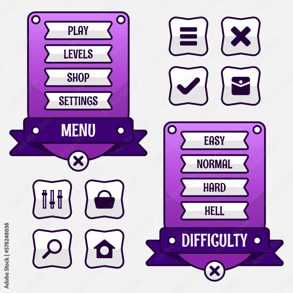 Vector Game Template Gui Kit Interface Level Selection Multi Stage Elements Stock Vector