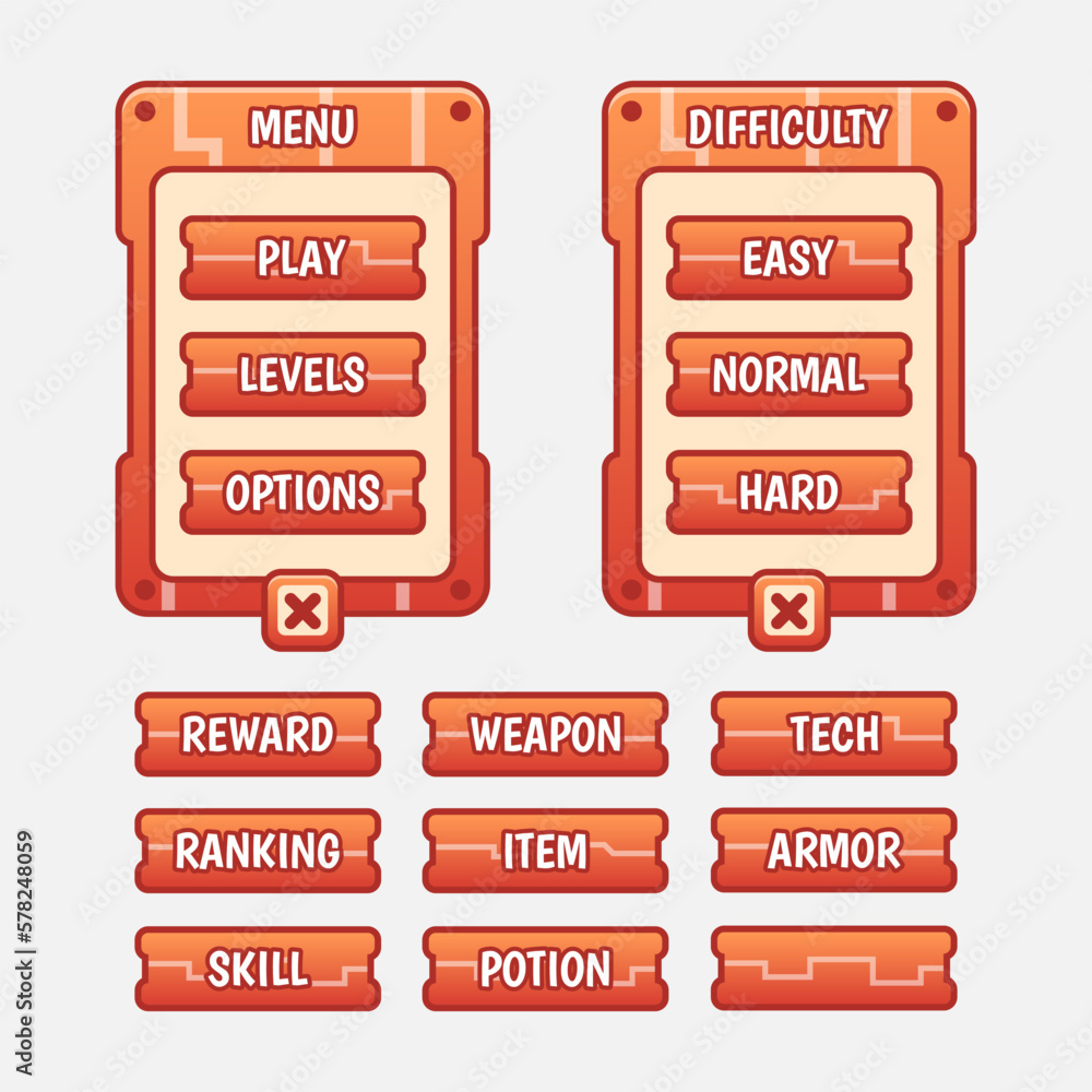 Vector game template gui kit. Interface Level selection multi stage ...