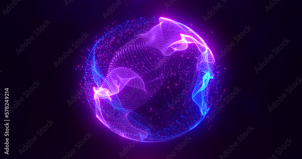 Abstract round blue to purple sphere light bright glowing from energy ...