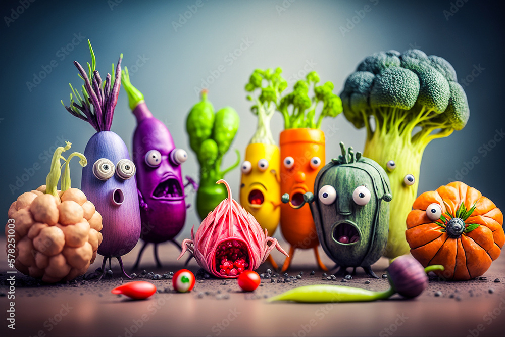 Groupe de personnages en légumes amusants - Légumes colorés rigolos ...