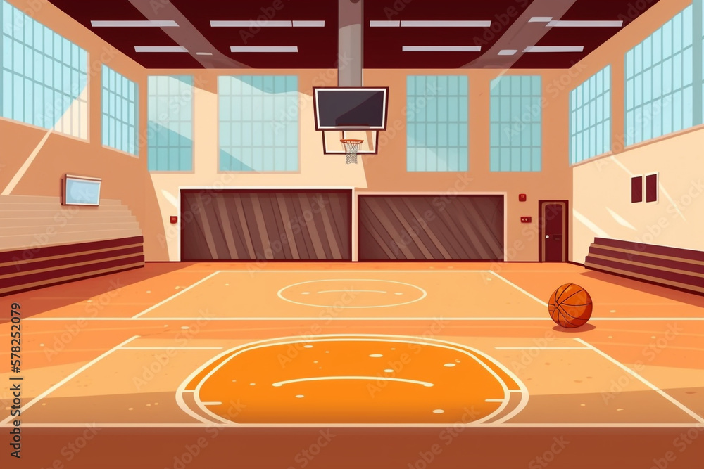 Cartoon school basketball gym indoor sports court empty university ...