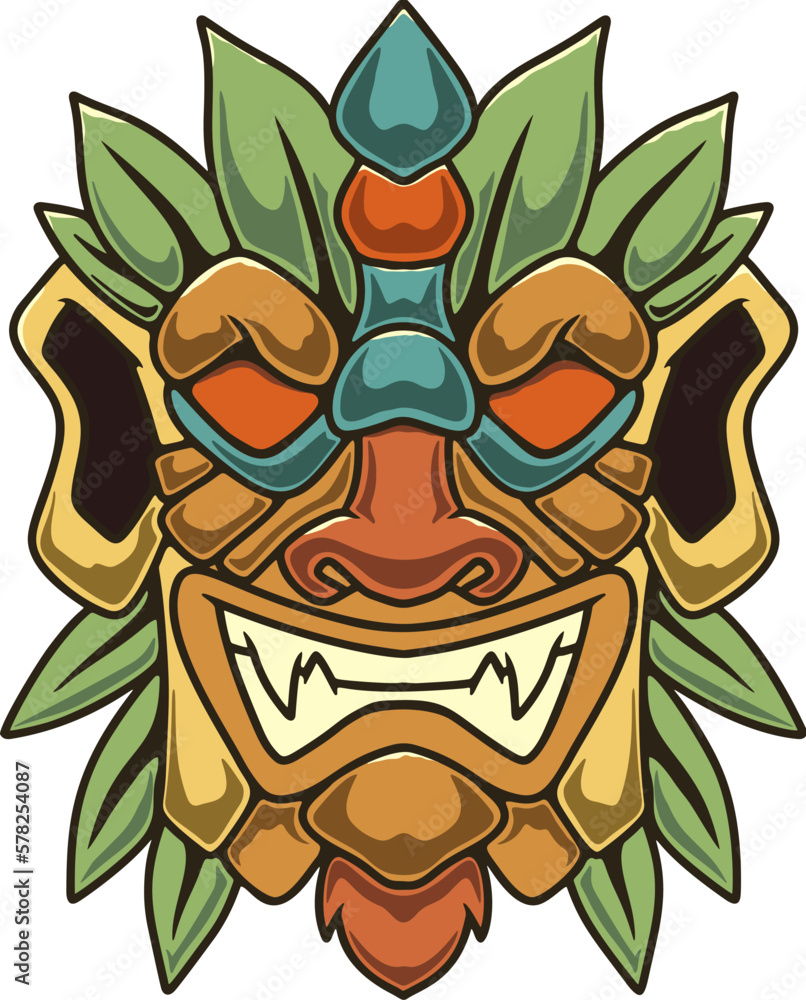 Traditional polynesian tiki idol. Illustration of tribal tiki mask ...