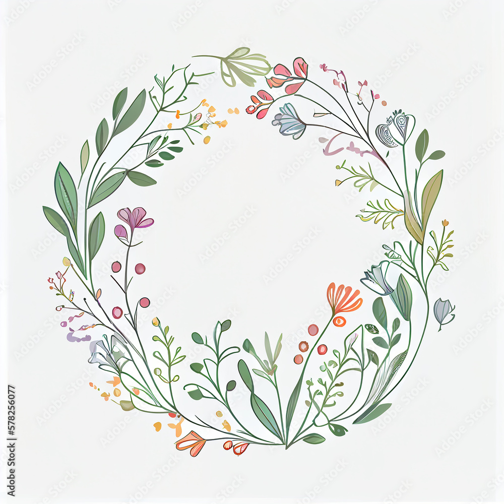 Spring color floral wreath background. Circle border for design and ...