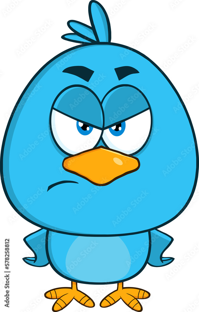 Angry Blue Bird Cartoon Character. Hand Drawn Illustration Isolated On ...