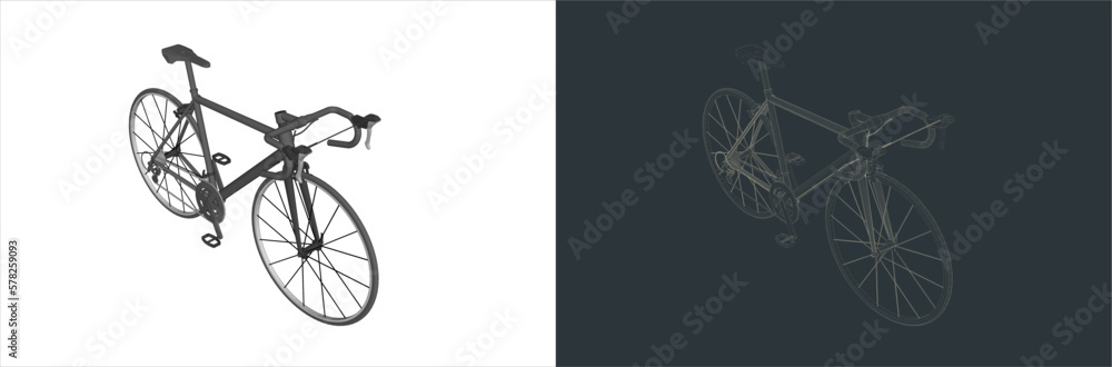 Vector Roadbike - Bicycle Technical Illustration line art on the ...
