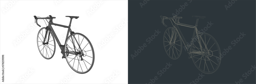 Vector Roadbike - Bicycle Technical Illustration line art on the ...