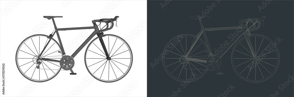 Vector Roadbike - Bicycle Technical Illustration line art on the ...