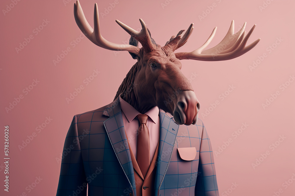Portrait of a moose dressed in a formal business suit, character ...