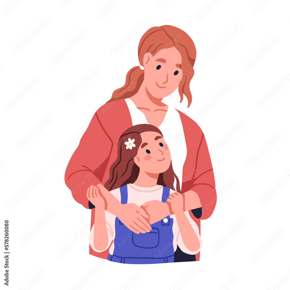 Mother and daughter hugging. Happy mom and little girl, kid embracing ...