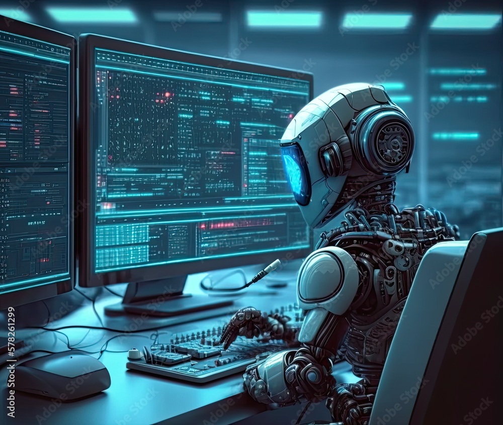 Robotics Using Multiple Computers Working And Monitor Data In Liveing Modern Room Generative