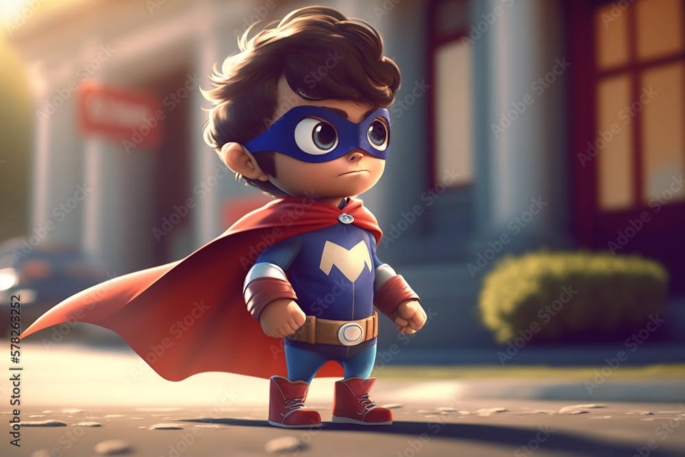 kleine Junge Kind Comic Cartoon als Superheld verkleidet mit Kostüm ...