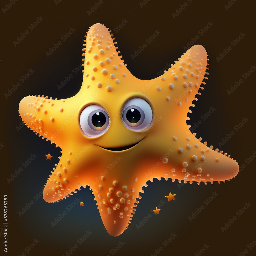 süßer Seestern Comic Figur mit großen Kulleraugen - Generative AI ...