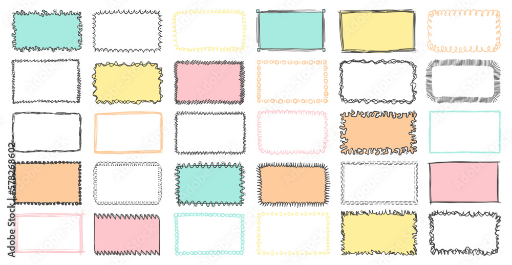 Frames doodle vector. Set of 30 simple doodle frames. Pencil effect ...