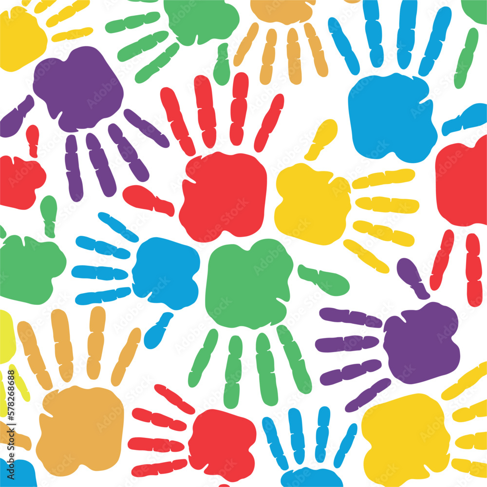 Colorful hand icons as petals of flower: happy community concept. This ...