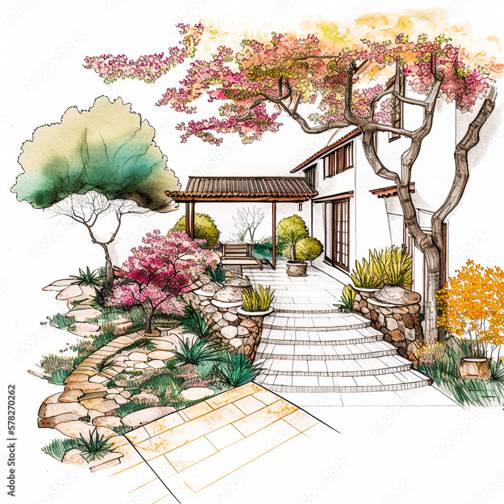 Aménagement paysager, dessin d'architecte paysagiste, conception de ...