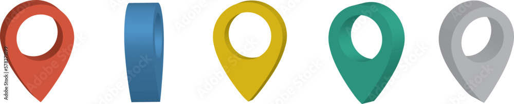 Map point of in different colors, location pin isolated from the white ...