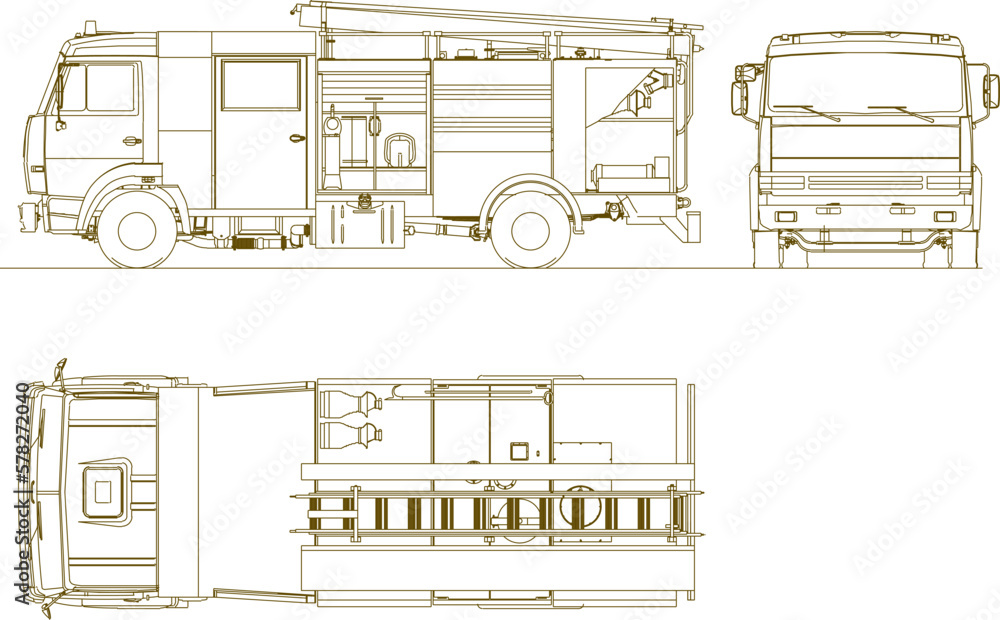 Gold Fire engine detailed sketch vector illustration set Stock Vector ...