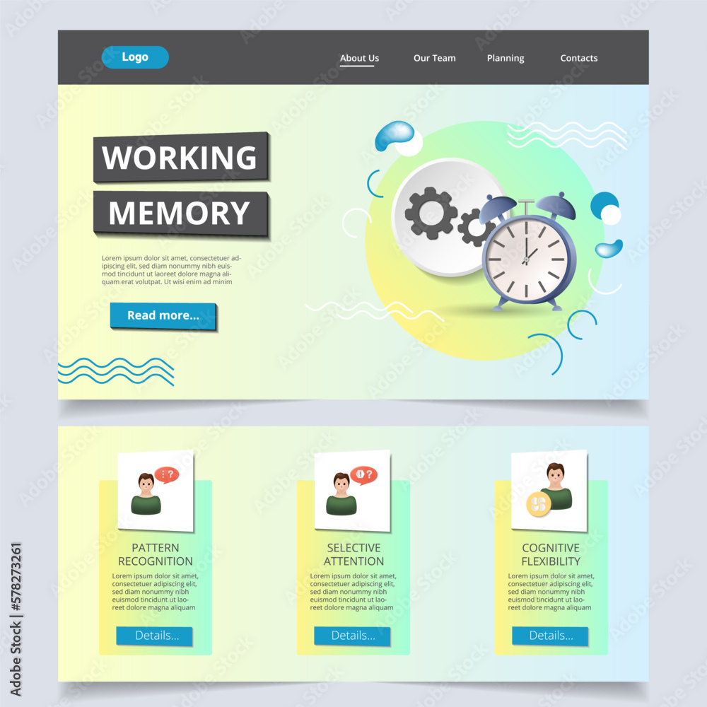 Working memory flat landing page website template. Pattern recognition ...