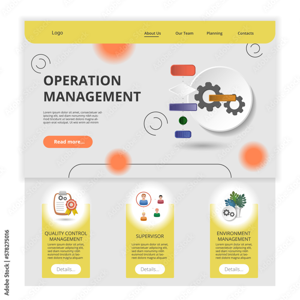 Operation management flat landing page website template. Quality ...