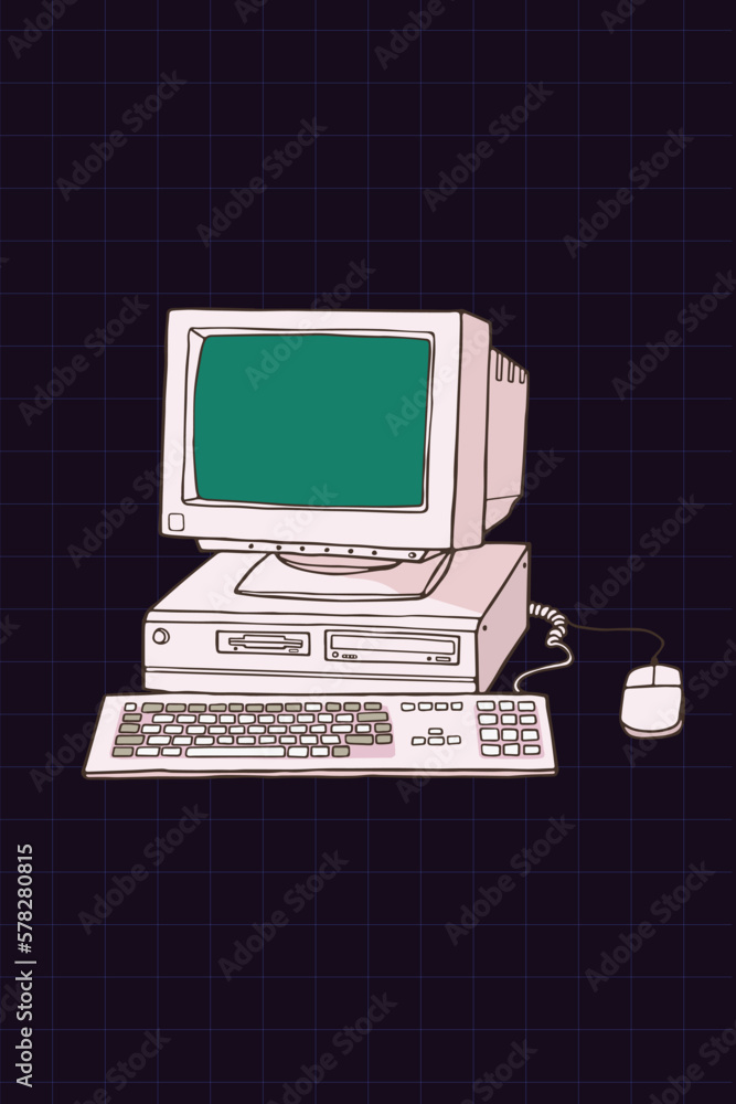 retro vintage PC system with computer peripherals crt monitor and blank ...