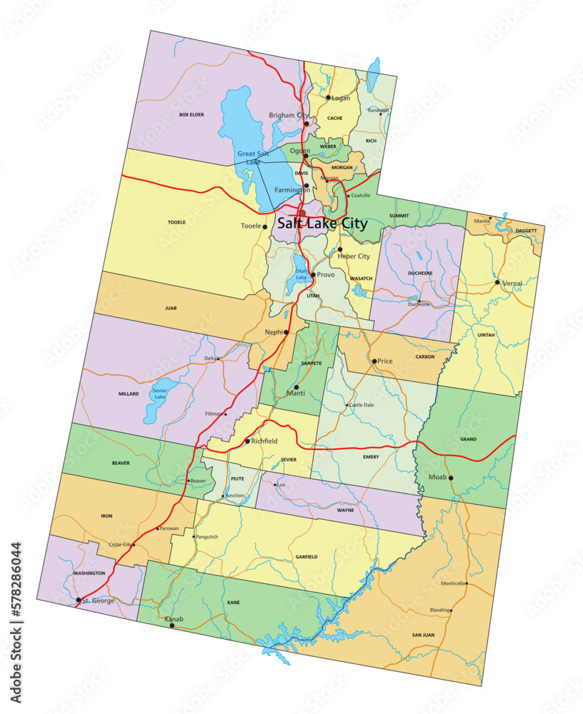 Utah - Highly detailed editable political map with labeling. Stock ...
