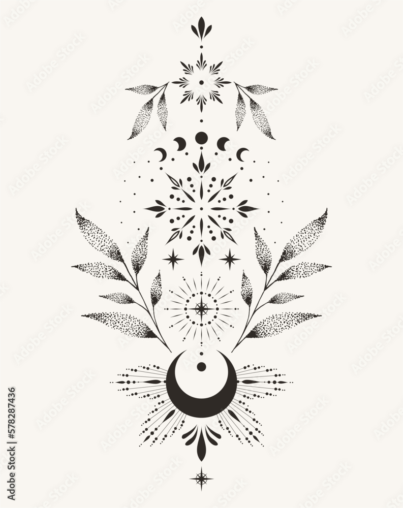 Magical drawing of the moon, tarot cards, boho illustration, magic card ...