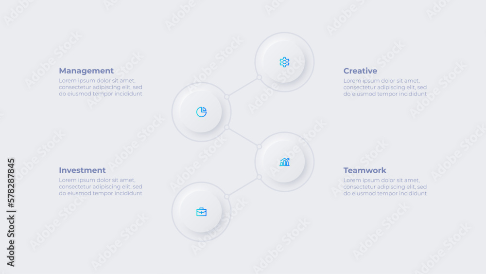 Neumorphic circle elements for infographic. Skeuomorph concept with 4 ...