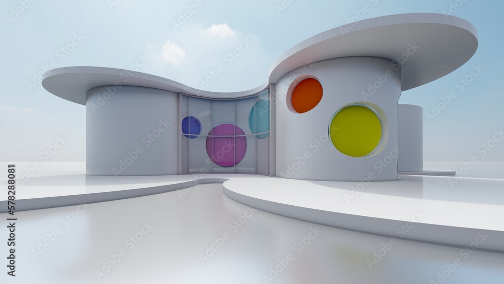 Architecture background exterior of curved wall building and colorful ...