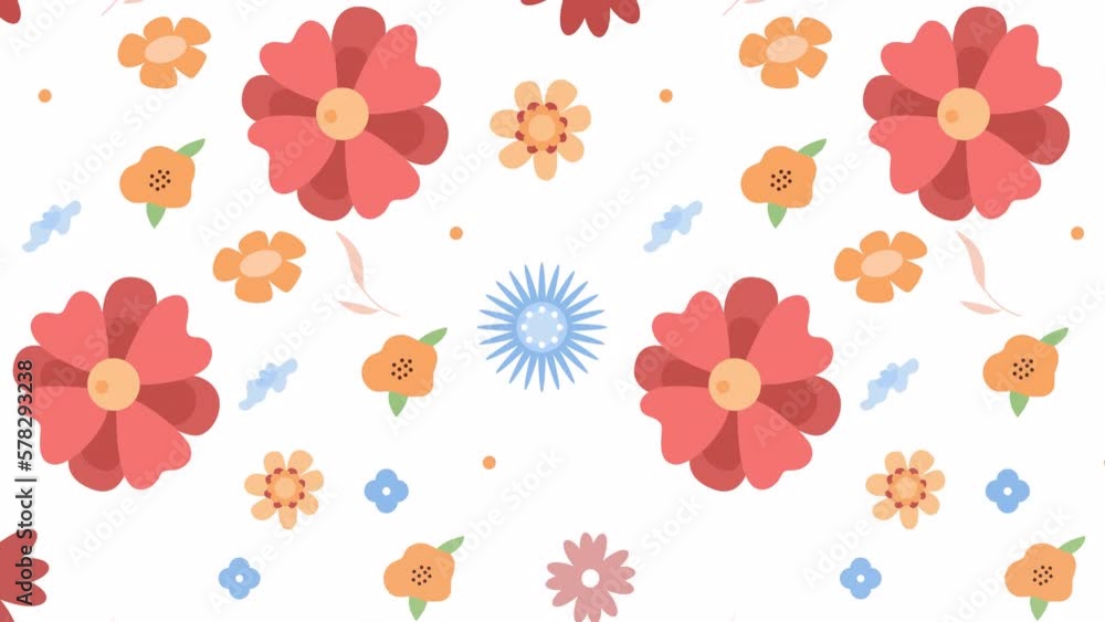 Animated blooming repeated pattern. Spring flowers. Color cartoon style ...