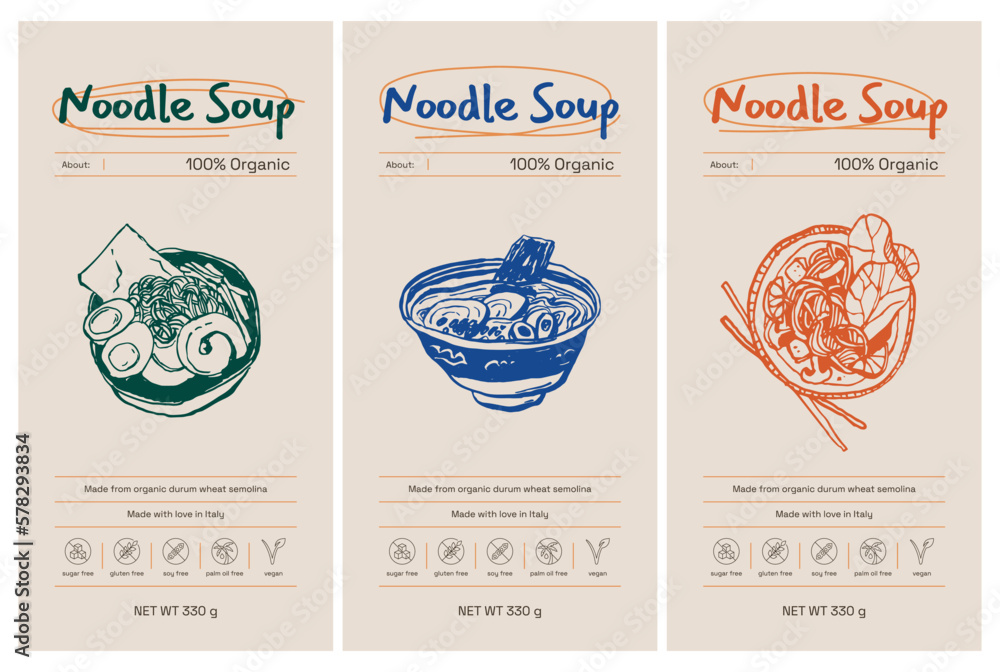 Hand drawn line art food vector packaging label design template. Boho ...