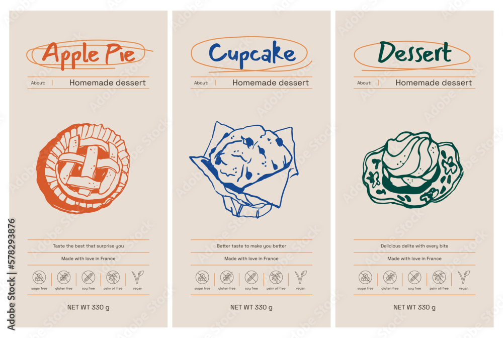 Hand drawn line art food vector packaging label design template. Boho ...