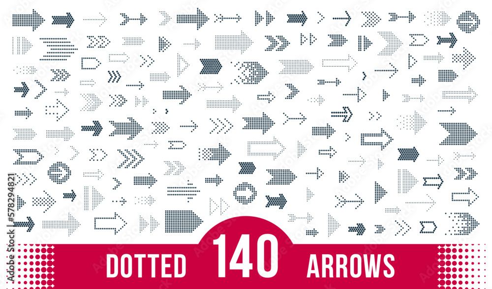 Dotted arrows big vector set of icons or logos, collection of direction ...