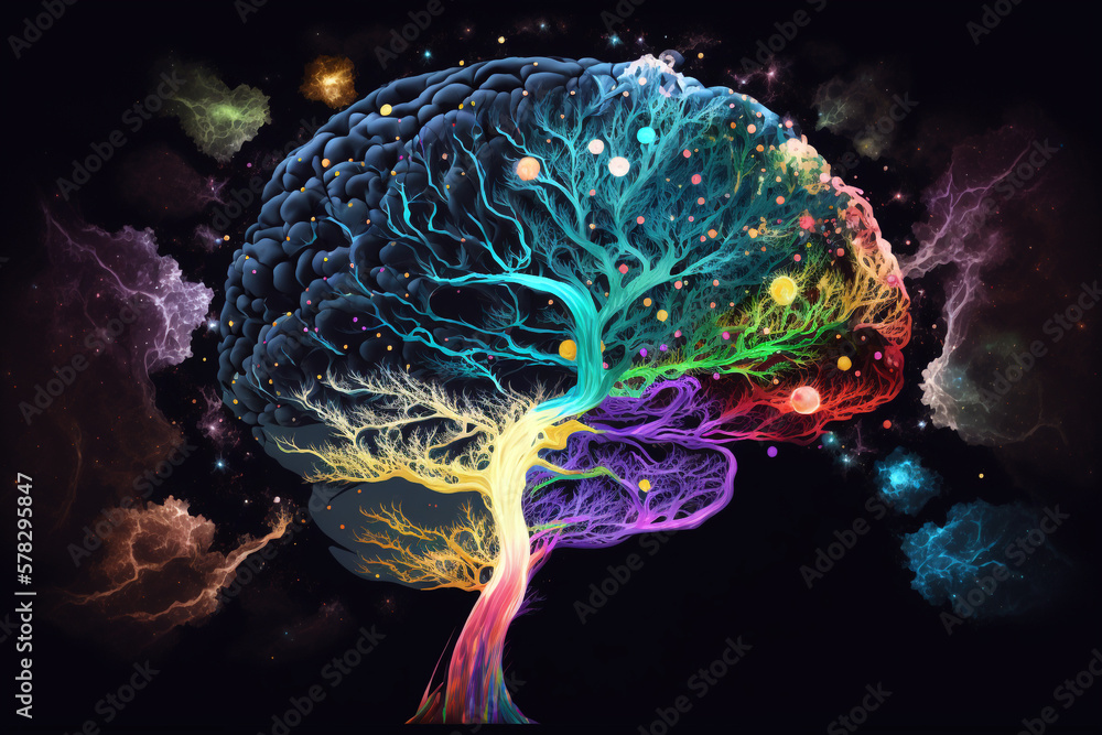 The human brain as a vast universe with neurons. Generative AI ...