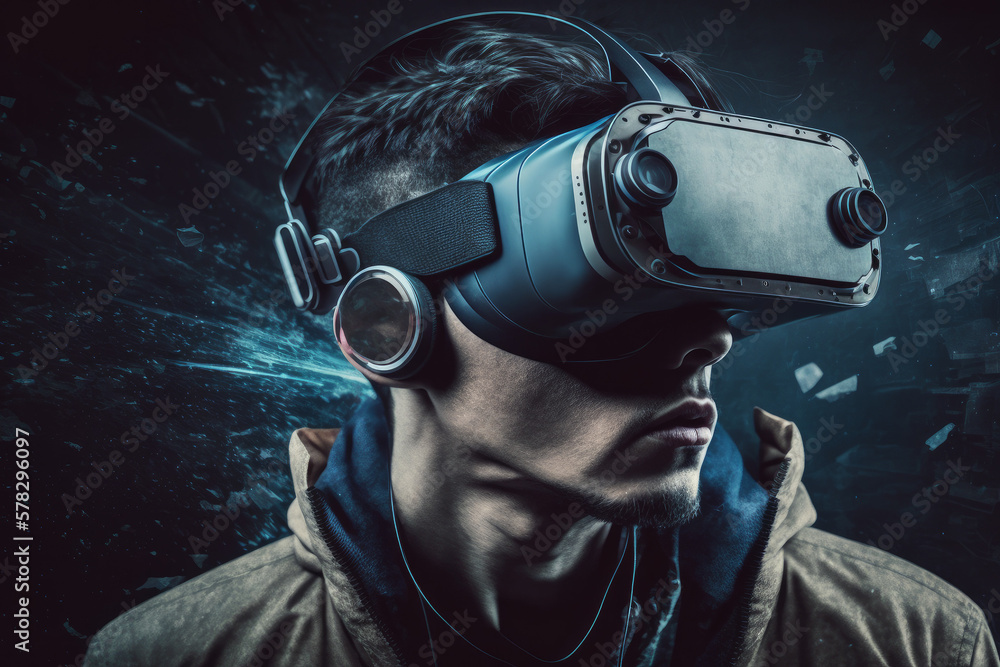 Photography of Men wearing virtual reality headset Stock Illustration ...
