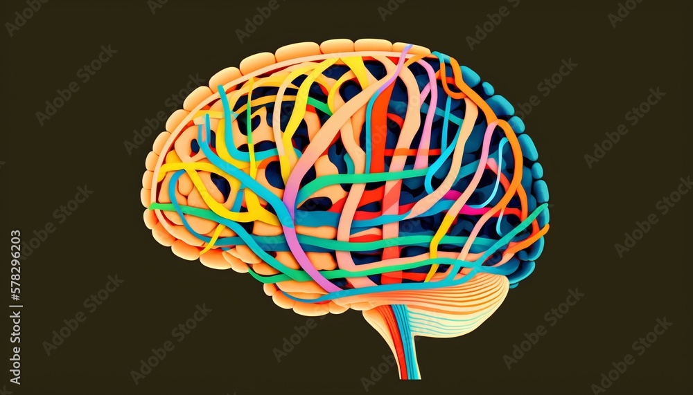 Neurology concept depicted in an image of stylized brain with vividly ...