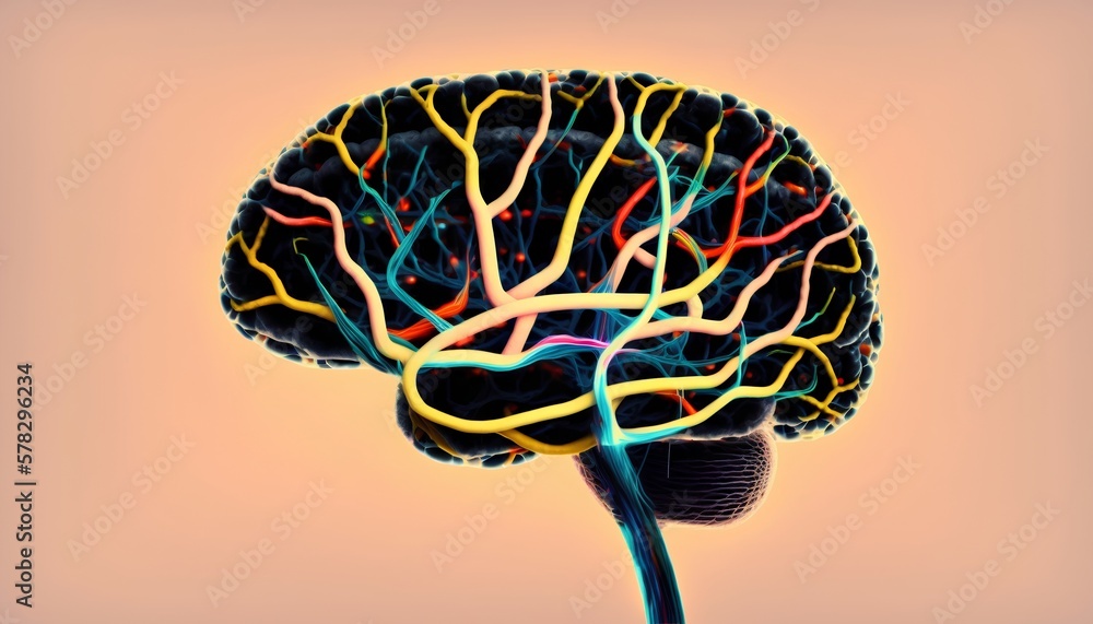 Neurology concept depicted in an image of stylized brain with vividly ...