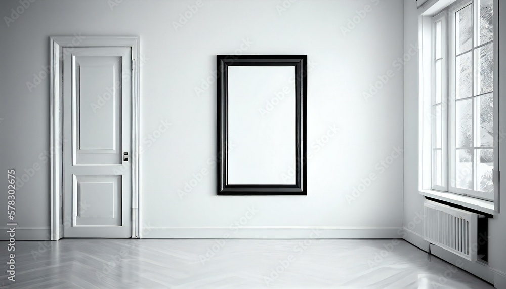 Empty vertical frame mockup in modern minimalist interior with white ...