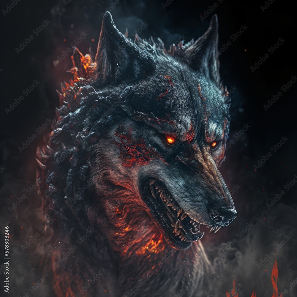 portrait of a wolf with red glowing eyes, generative ai Stock ...