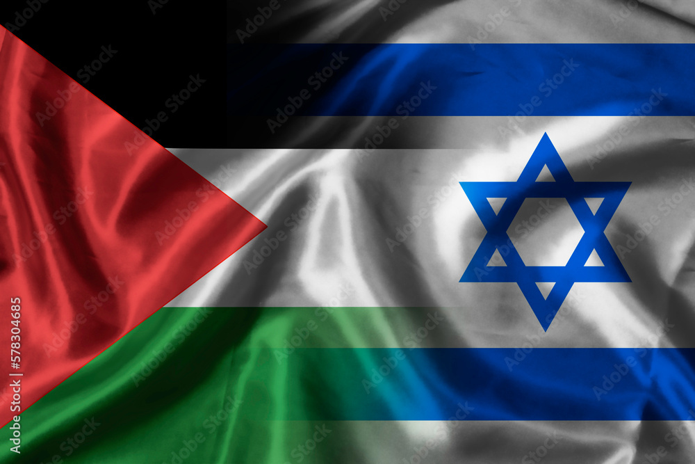 ภาพประกอบสต็อก Combination Israel flag and Palestine flag for both ...
