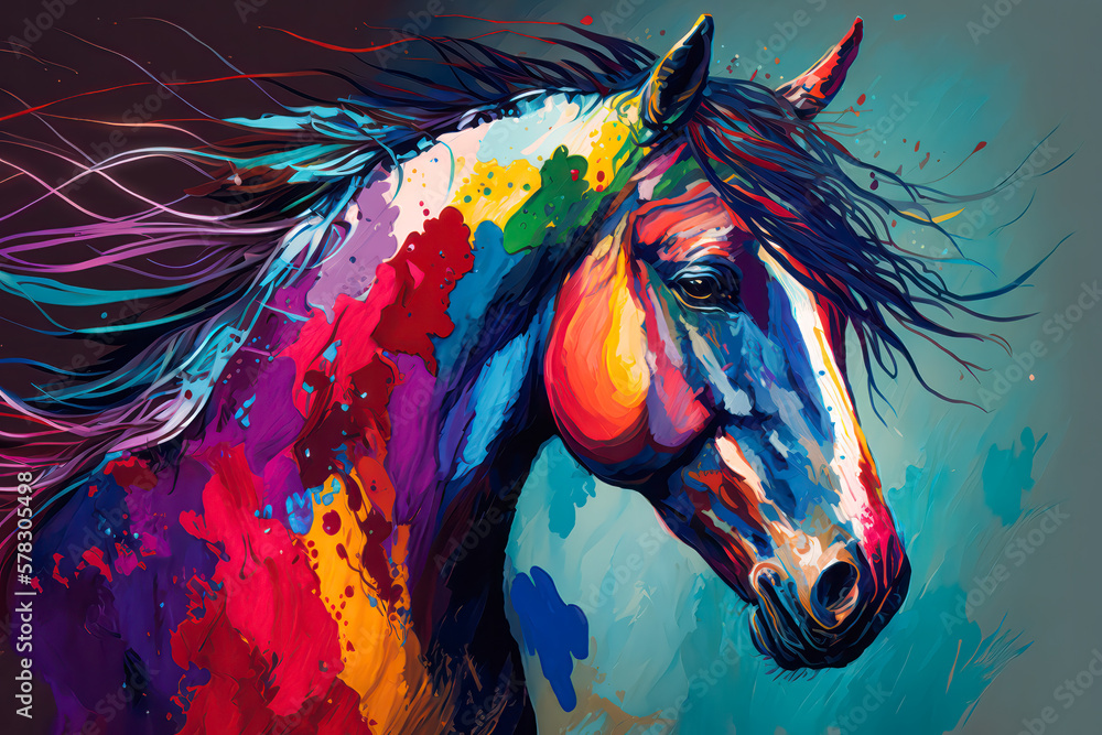 Colorful painting of a horse. Generative AI. Stock Illustration | Adobe ...