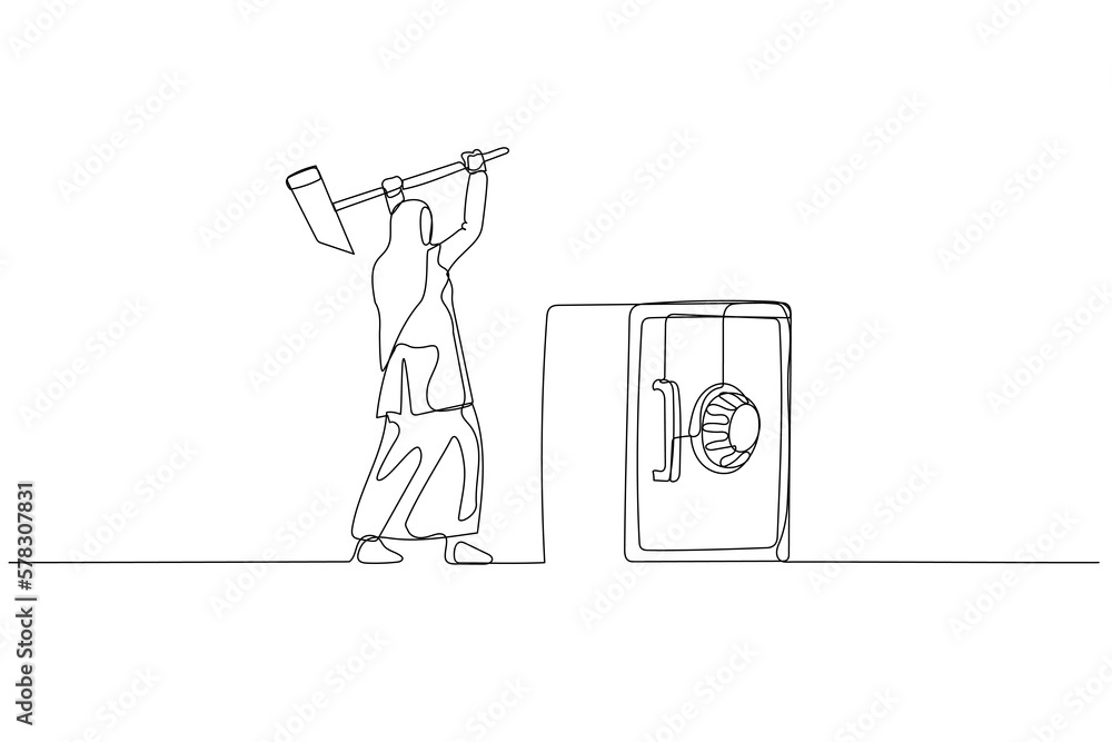 Cartoon of muslim woman try to break safety deposit box with hammer ...
