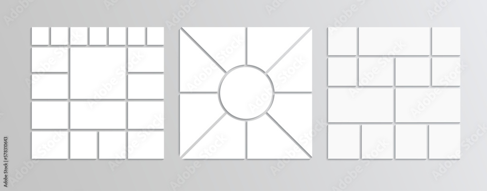 Three photo scrapbook grid set. Moodboard template collection. Collage ...