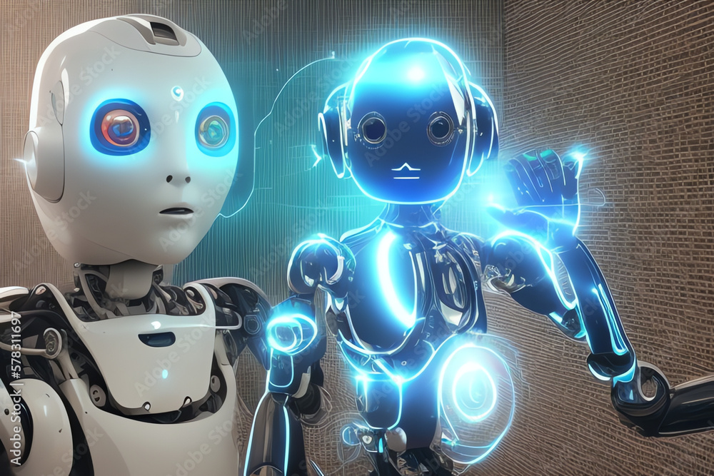 android cyborg animated two robots frightened Stock Illustration ...