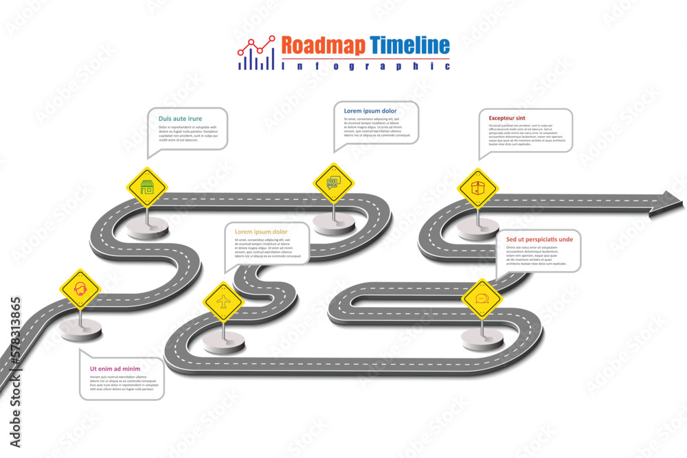 Business roadmap timeline infographic template with pointers designed ...