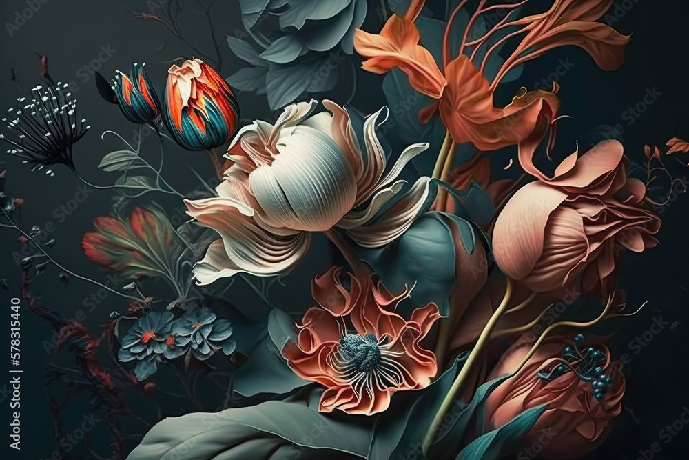 fantasy chic vintage wallpaper of a rococo blooms flowers dreamy ...